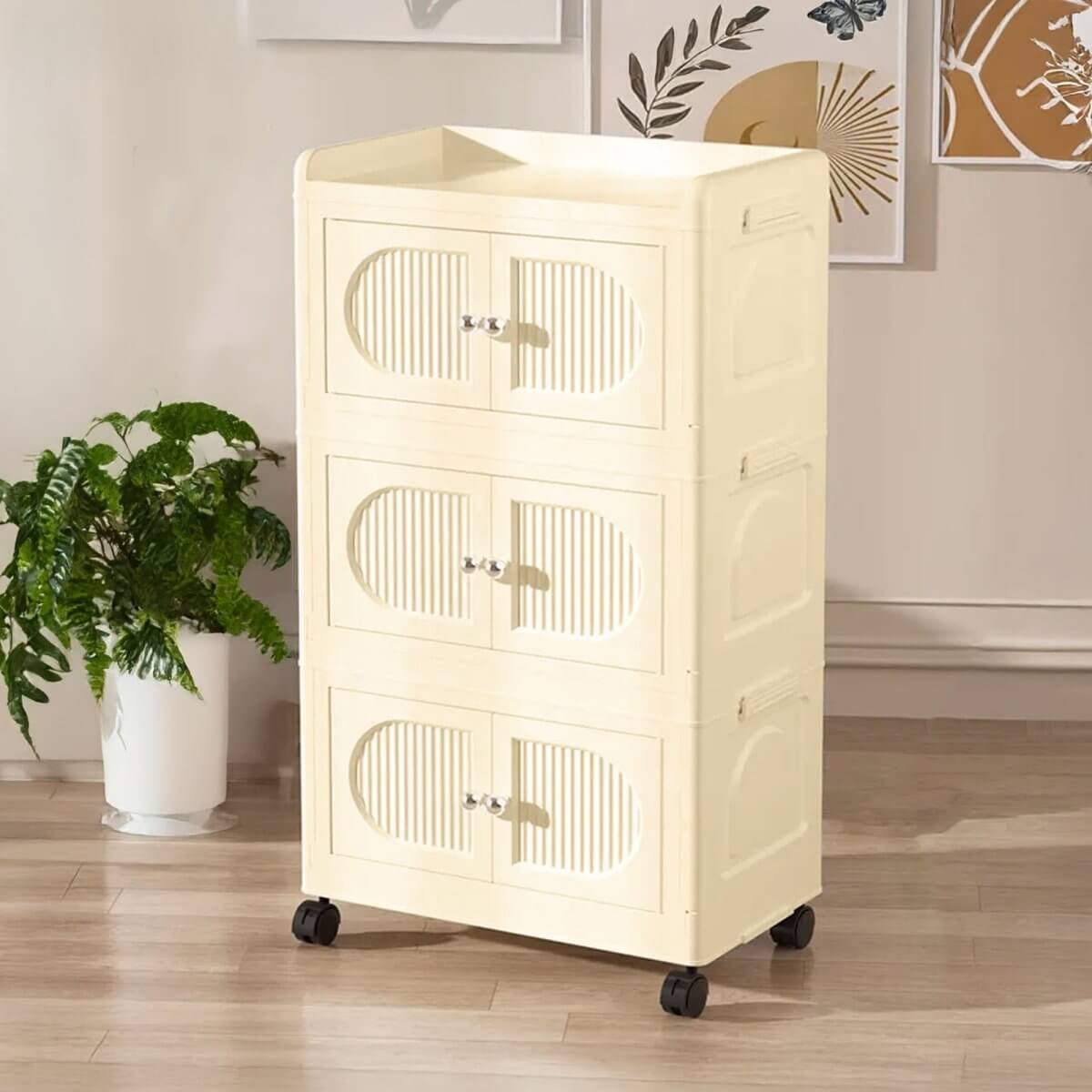 Collapsible 3- layer Storage Cabinet with magnetic doors – RUBHUB