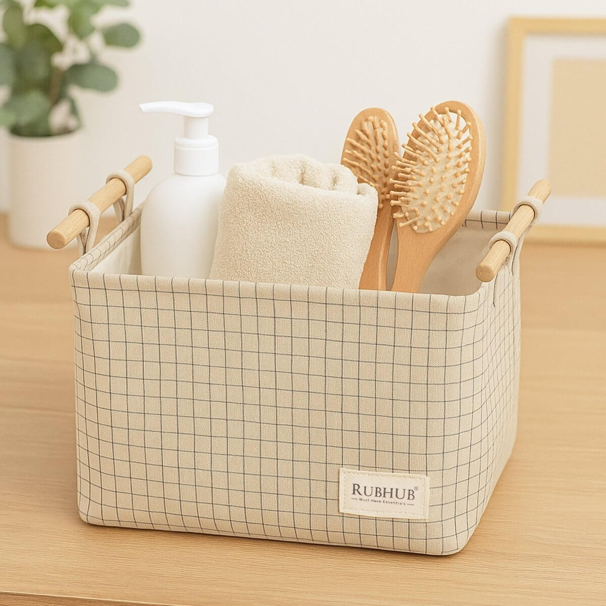 Premium Canvas biased Cloth Storage Box with Wooden Handles – RUBHUB
